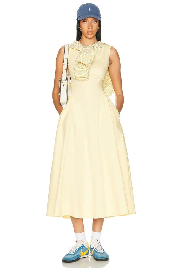 HELSA Stretch Cotton Sateen Midi Dress - Lemontini