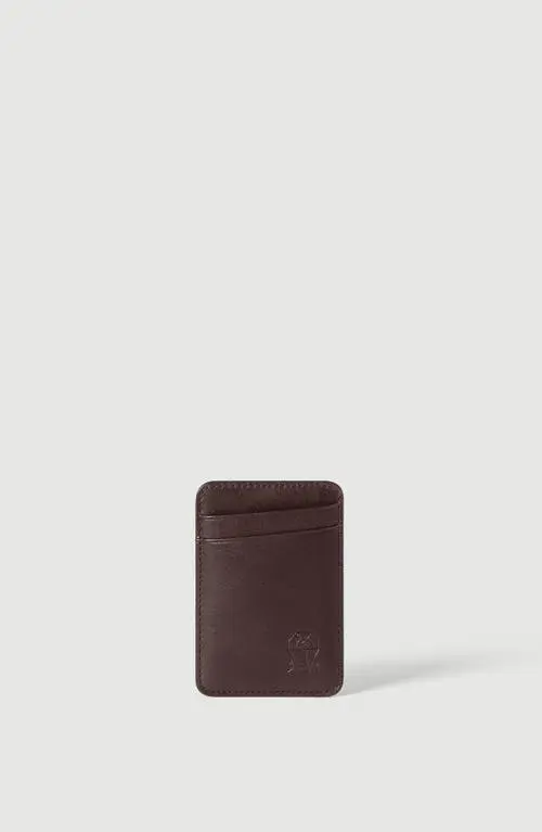 Brunello Cucinelli Grained Leather Magnetic Card Holder - Brown