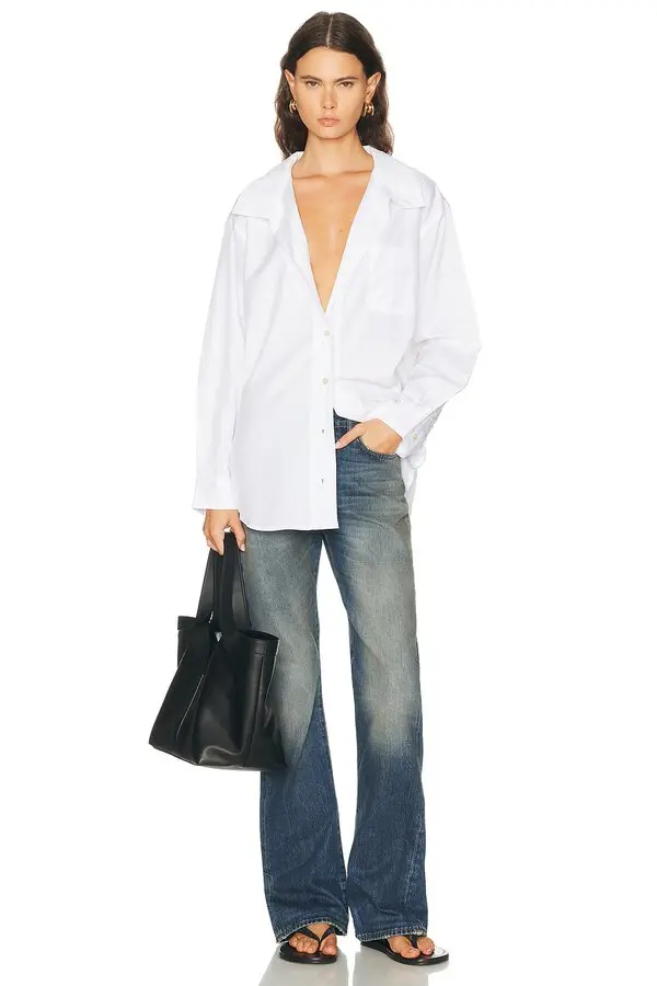 R13 Tall Collar Boyfriend Button Up Shirt - White