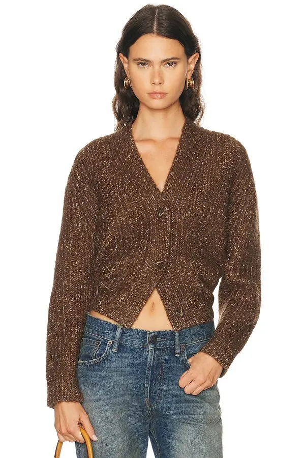 R13 Split Hem Ribbed Cardigan In Brown - Heather Brown