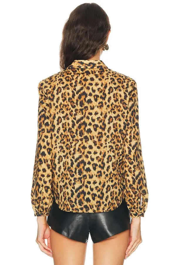R13 Leopard Print Long Sleeve Blouse