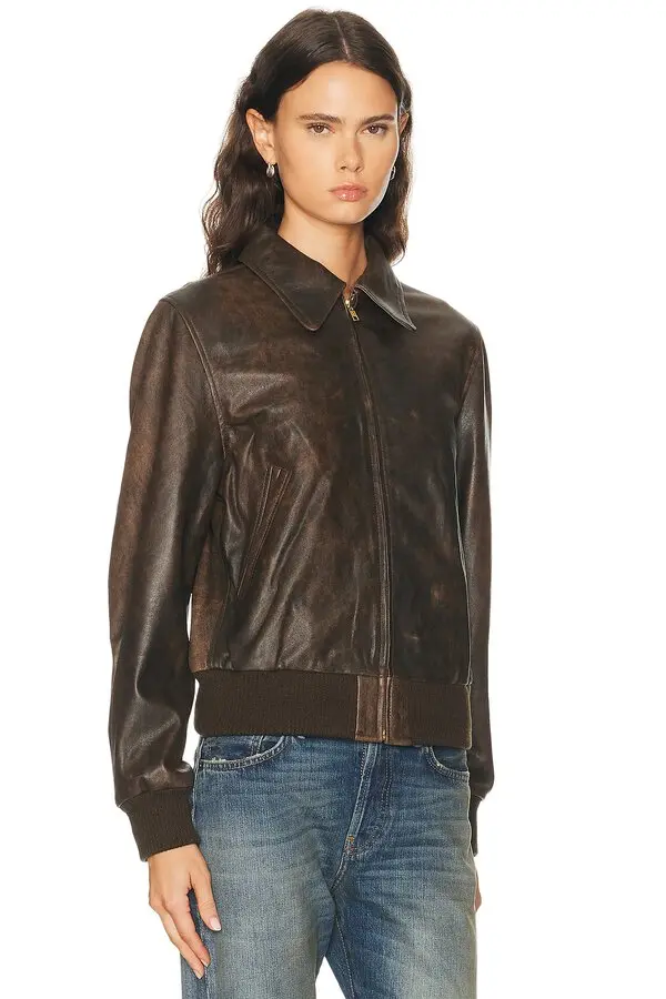 R13 Boyfriend Leather Bomber Jacket