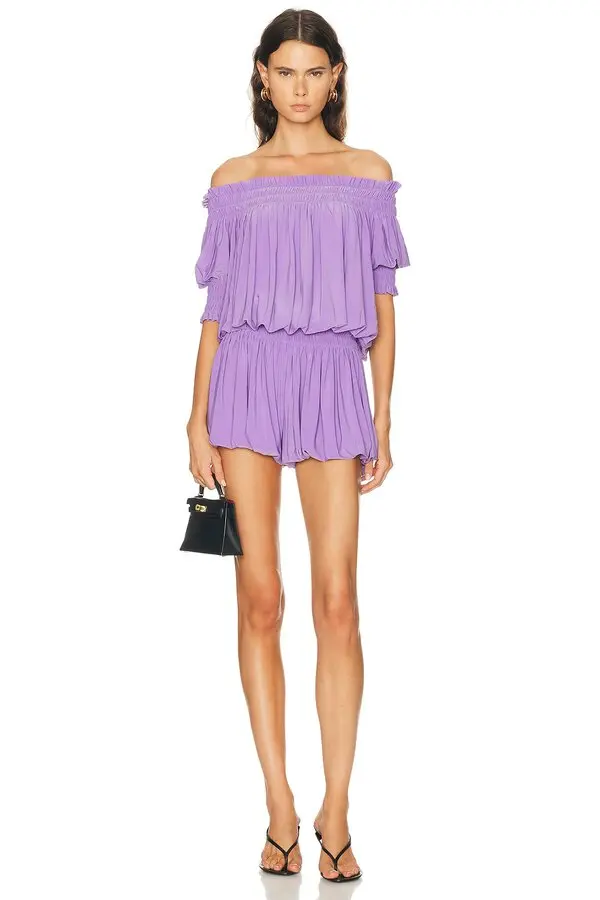 Norma Kamali Short Sleeve Peasant Puff Romper