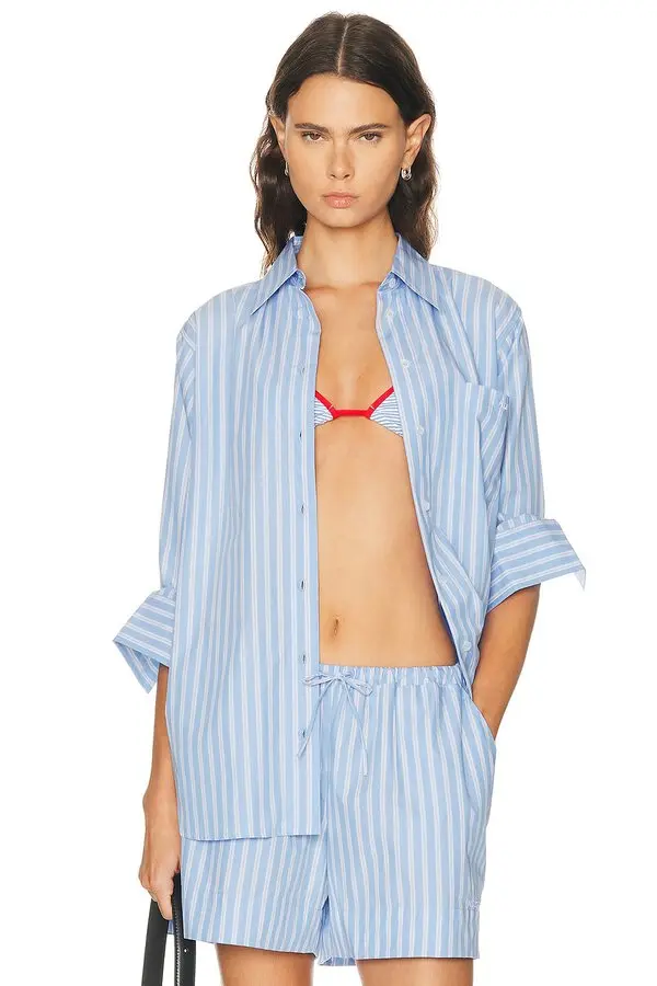 Hunza G Stripe Top In Blue - Cornflower