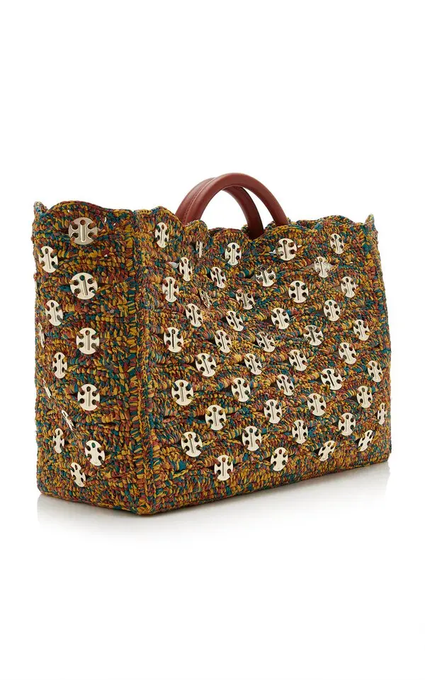Rabanne Embellished Raffia Tote Bag
