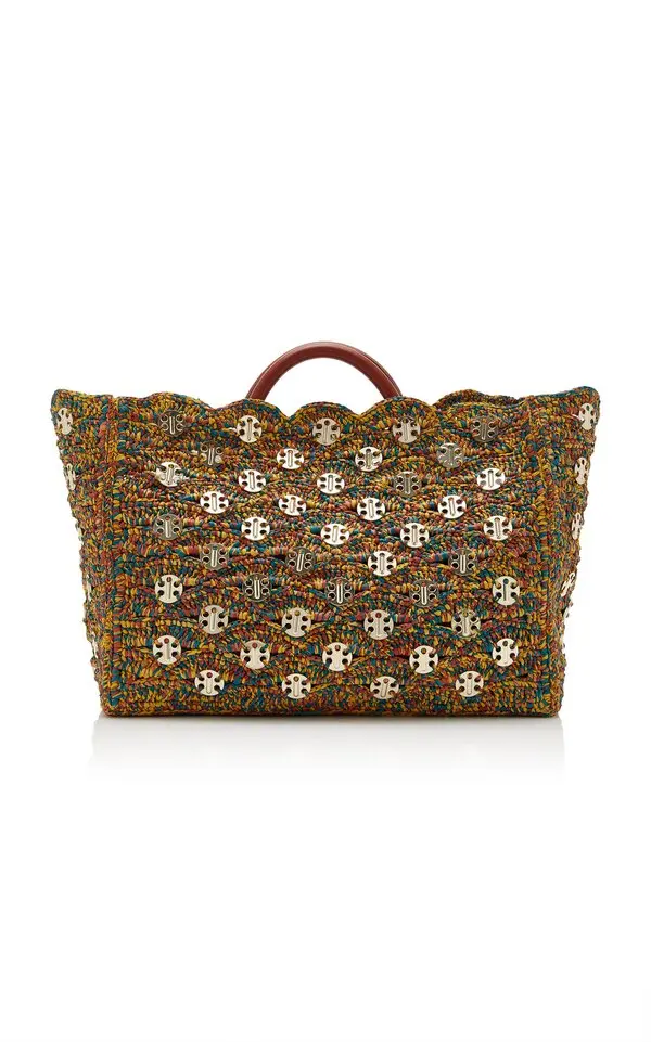 Rabanne Embellished Raffia Tote Bag