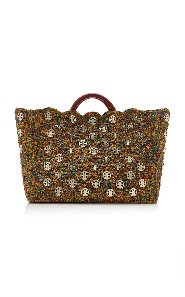 Rabanne Embellished Raffia Tote Bag - Brown