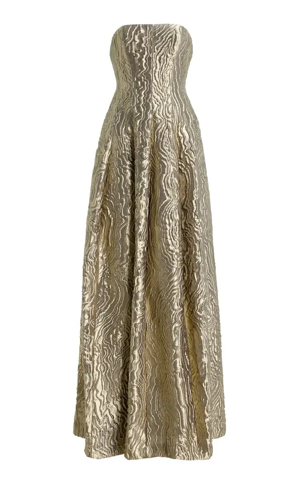 Simkhai Celeste Pleated Organza Gown - Gold