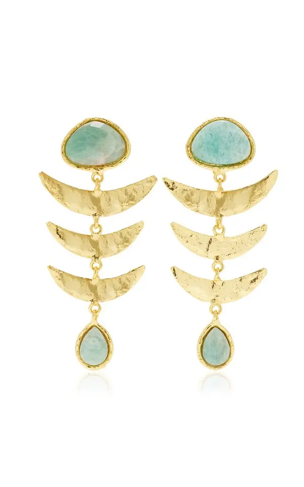 Sylvia Toledano Happy Fish Golden Brass Amazonite Earrings - Blue