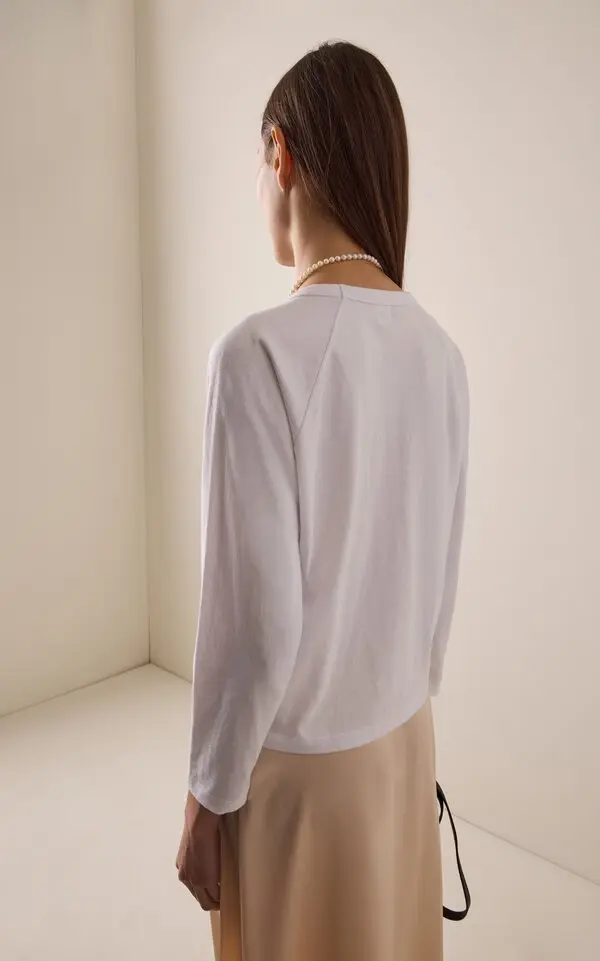 LESET Cotton Crewneck Long Sleeve T-shirt - White