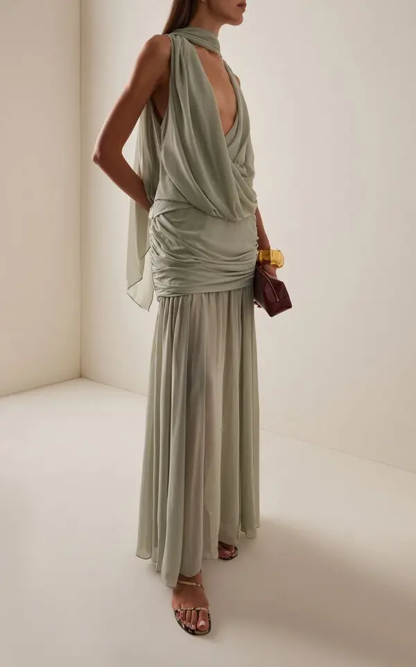 DE LA VALI Azul Crepe Maxi Dress