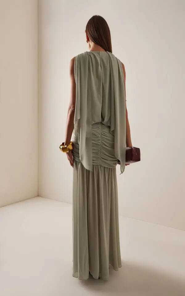 DE LA VALI Azul Crepe Maxi Dress