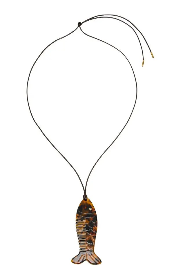 Éliou Trout Comb Acetate And Cubic Zirconia Necklace - Brown