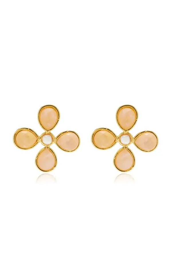 Sylvia Toledano Pansy Golden Brass Pink Quartz Earrings - Gold