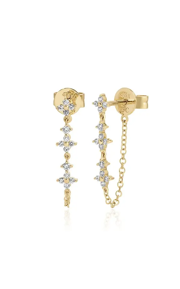 Ef Collection Fleur 14k Yellow Diamond Chain Earrings