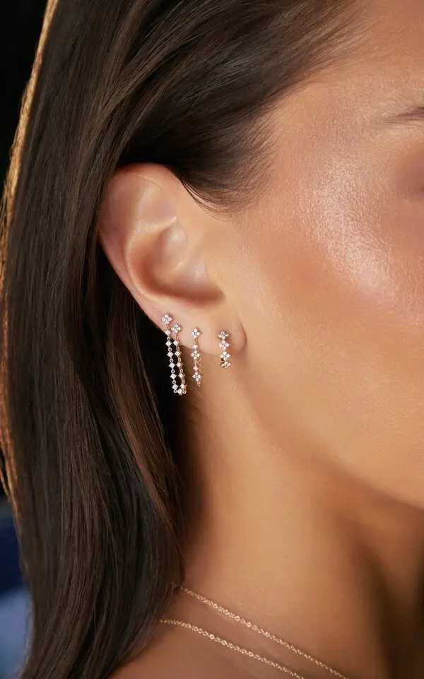 Ef Collection Fleur 14k Yellow Diamond Chain Earrings