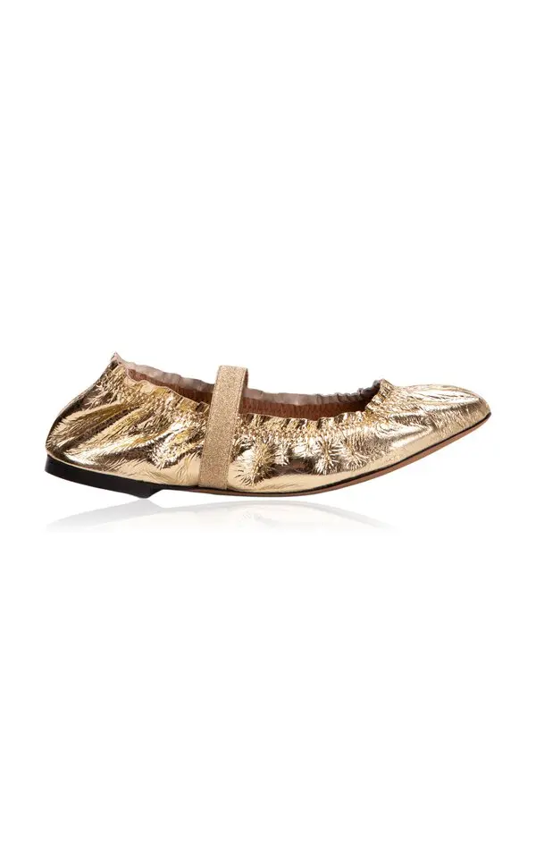 ODISSI Flora Metallic Leather Ballerina Flats - Gold