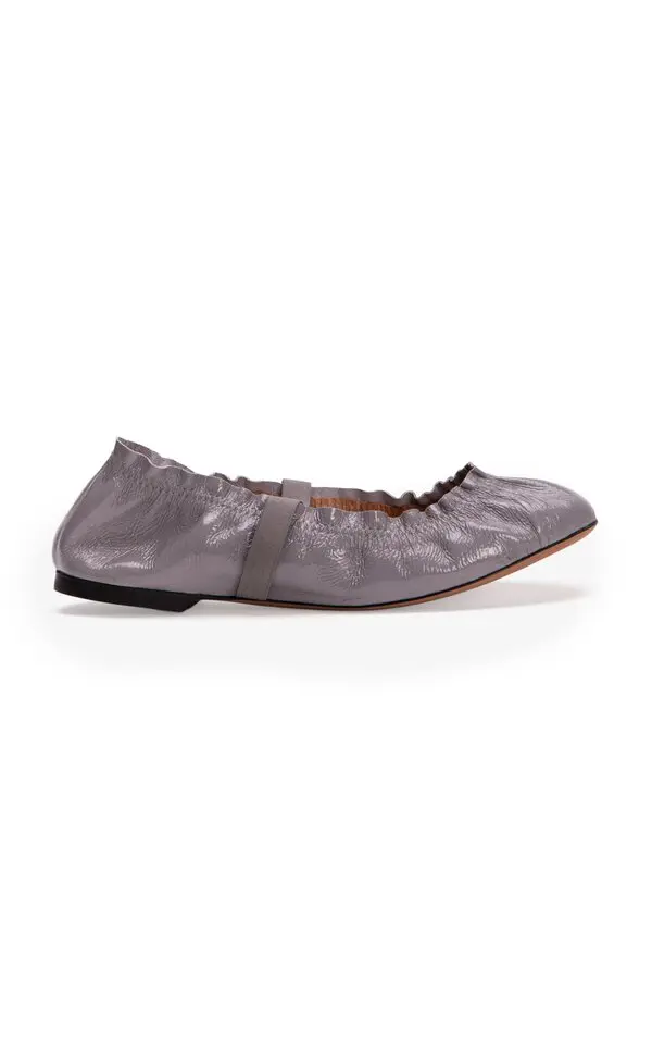 ODISSI Flora Patent Leather Ballerina Flats - Grey