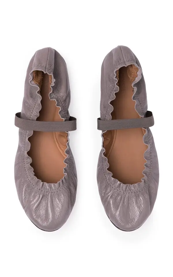 ODISSI Flora Patent Leather Ballerina Flats - Grey