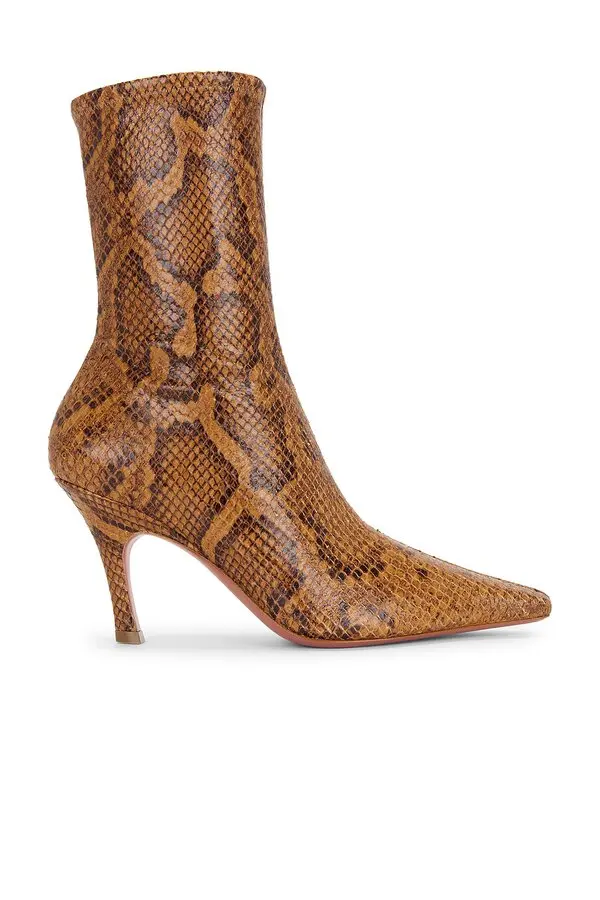 Amina Muaddi Jamie 80 Stretch Bootie In Brown - Tan Snake