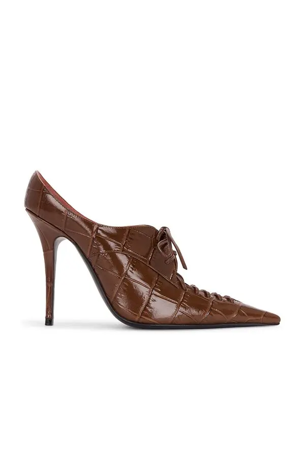 Amina Muaddi Kim 105 Mule Pump In Brown - Brown Printed Croc