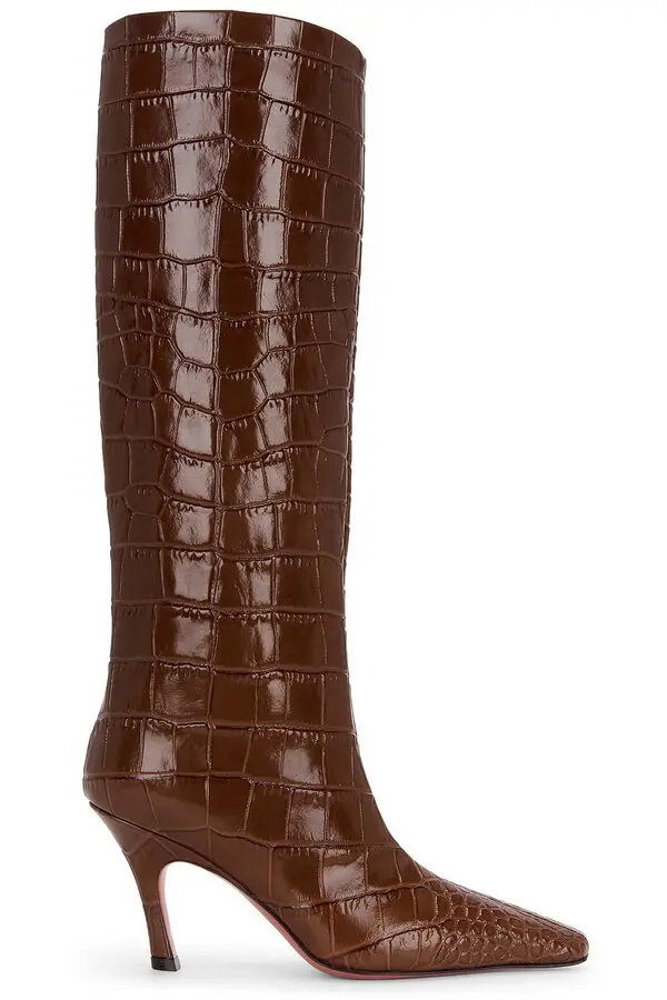 Amina Muaddi Mona 80 Boot - Brown Printed Croc