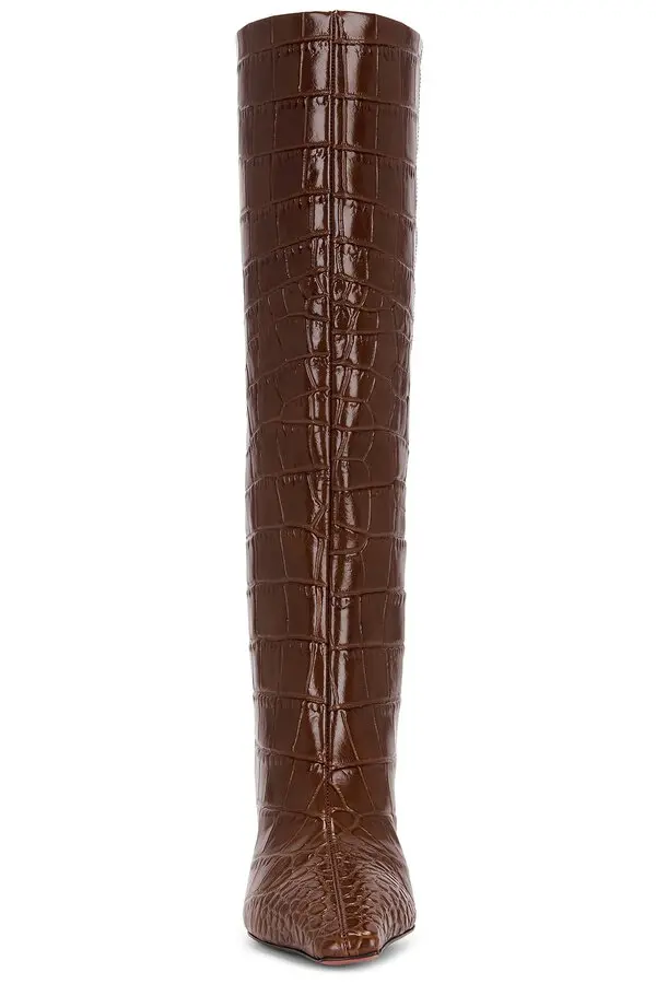 Amina Muaddi Mona 80 Croc-embossed Leather Boots - Brown Printed Croc