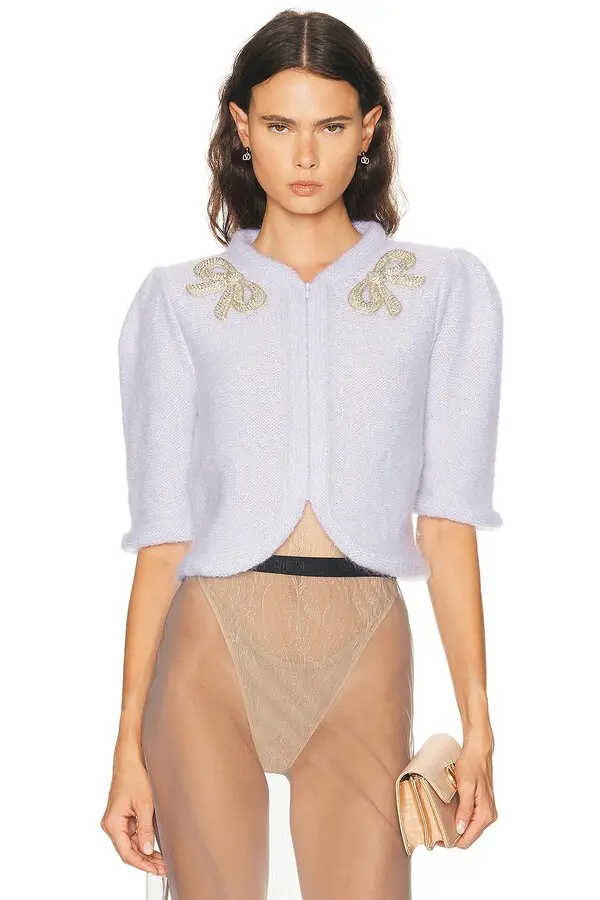 Valentino Garavani Mohair Embroidered Cardigan - Light Mauve