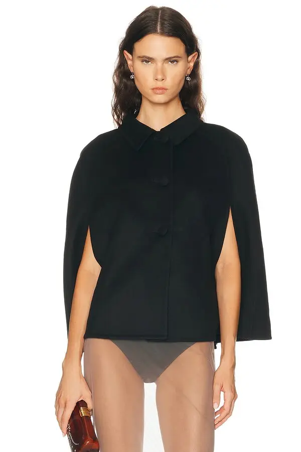 Valentino Garavani Compact Drape Cape Jacket In Black - Nero