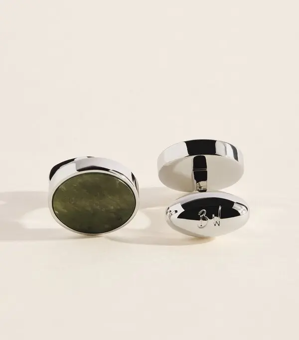 BABETTE WASSERMAN LONDON Rhodium-plated Jade Circle Cufflinks - Green