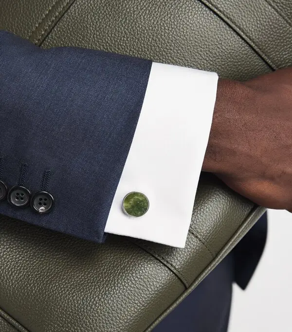 BABETTE WASSERMAN LONDON Rhodium-plated Jade Circle Cufflinks