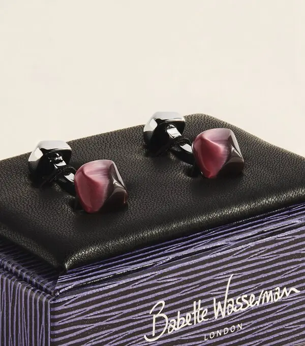 BABETTE WASSERMAN LONDON Rhodium-plated Cat’s Eye Twist Square Cufflinks