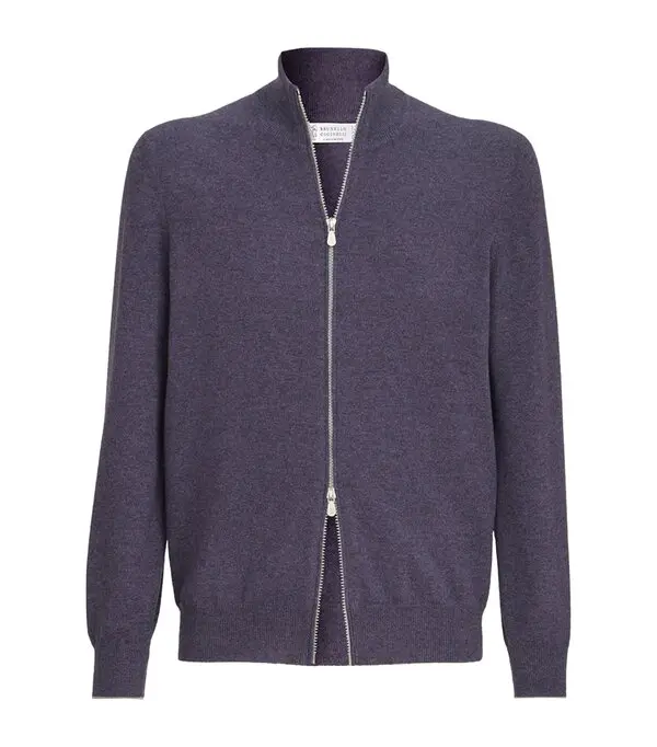 Brunello Cucinelli Cashmere High-neck Zip-up Cardigan - Purple