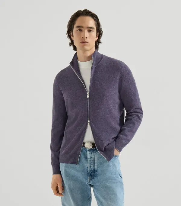 Brunello Cucinelli Cashmere High-neck Zip-up Cardigan - Purple