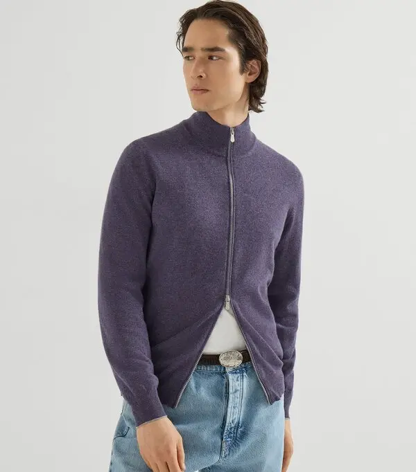 Brunello Cucinelli Cashmere High-neck Zip-up Cardigan - Purple