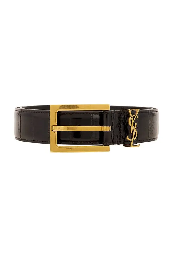 Saint Laurent Carree Passant Cassandre Buckle Belt - Nero