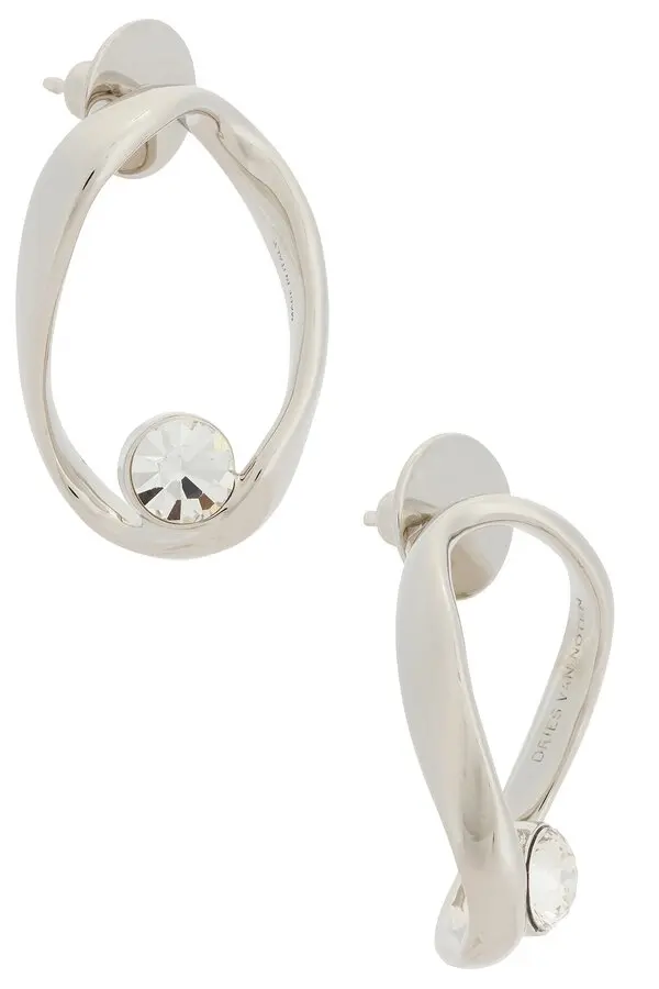 Dries Van Noten Silver-tone Brass And Crystal Dangle Earrings - Black