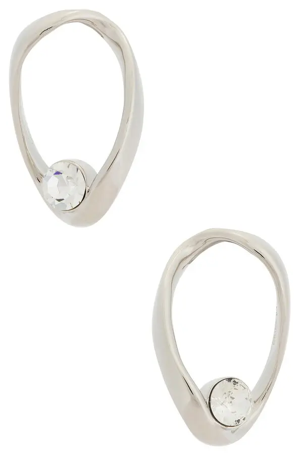 Dries Van Noten Metallic Silver Hoop Earrings With Crystal Embellishment - Black