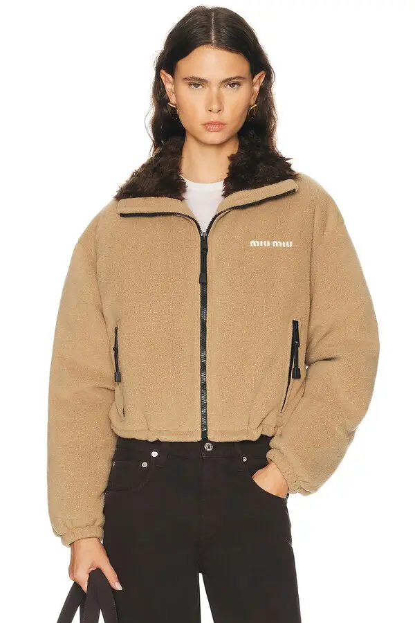 Miu Miu Piumino Pile Jacket In Brown - Cammello