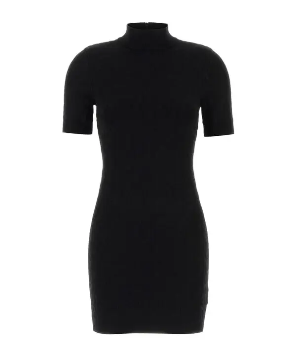 Michael Kors Logo Jacquard Knit Mock Neck Dress - Black