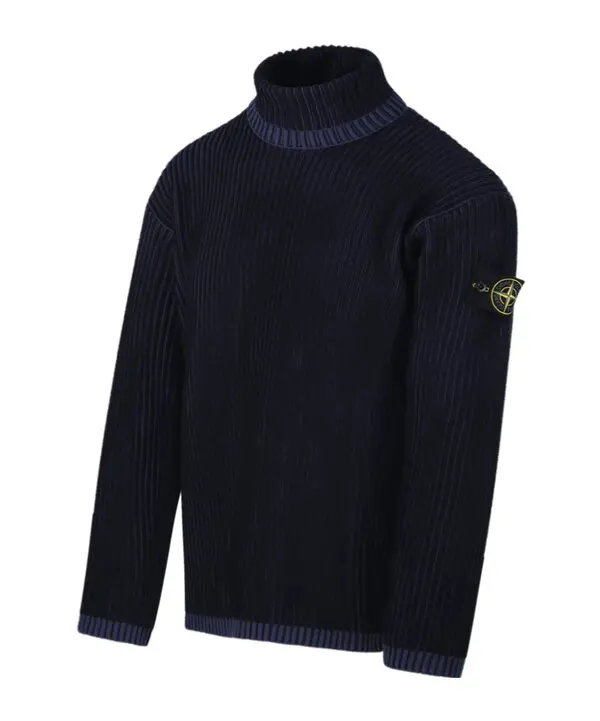 Stone Island Logo Patch Roll Neck Ribbed Jumper