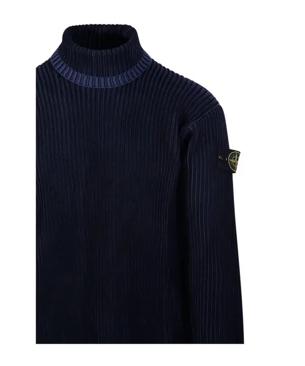 Stone Island Logo Patch Roll Neck Ribbed Jumper