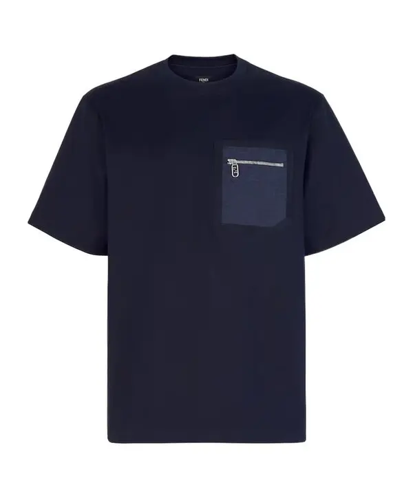 Fendi Monogrammed Pocket Crewneck T-shirt - Dark Blue