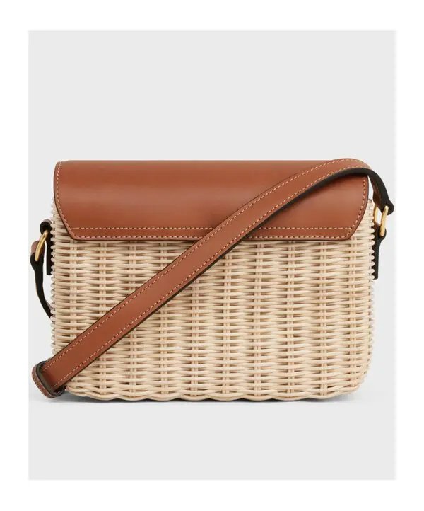 Celine Teen Triomphe Bag In Wicker And Natural Calfskin - Natural/tan