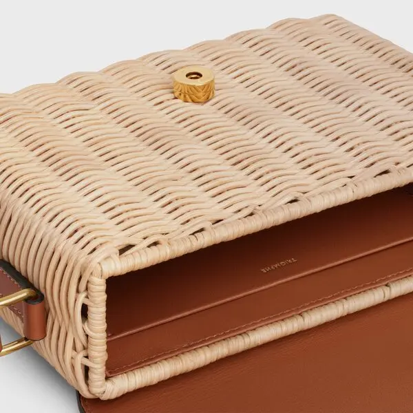 Celine Teen Triomphe Bag In Wicker And Natural Calfskin - Natural/tan