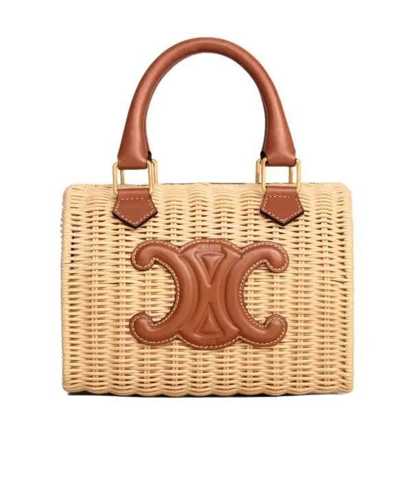 Celine Small Boston Cuir Triomphe Wicker And Calfskin - Natural/tan