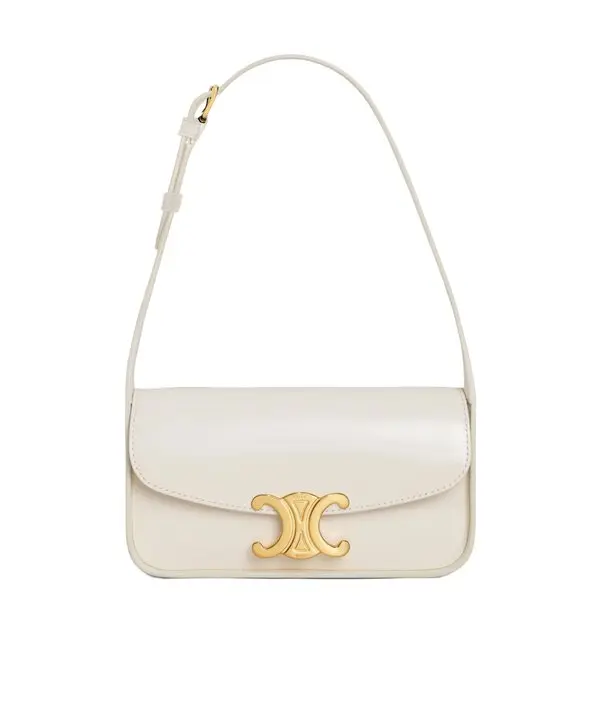 Celine Terence Shoulder Bag In Patent Calfskin - White