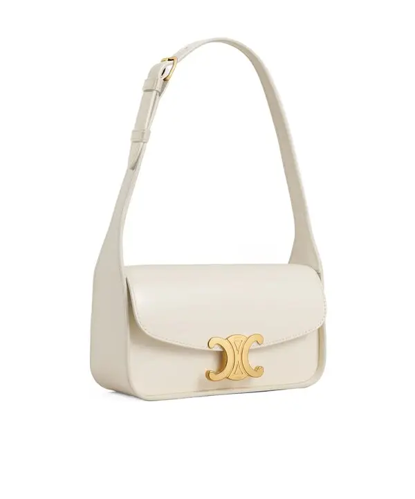 Celine Terence Shoulder Bag In Patent Calfskin - White