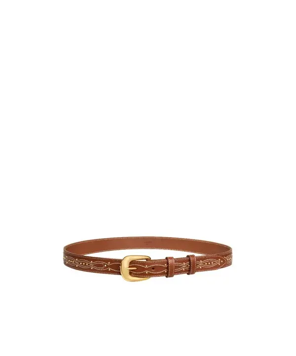 Celine Medium 25mm Western Belt In Vintage Calfskin With Embroidery - Brown