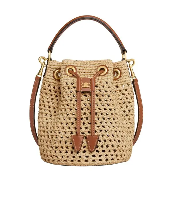 Celine Teen Clara Bag In Raffia And Calfskin - Natural/tan